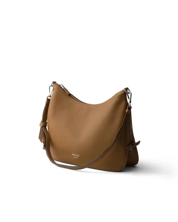 Prada Large Leather Shoulder Bag - Brown
