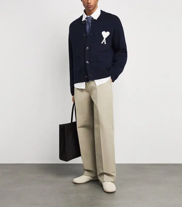 AMI Paris Wool-cotton De Coeur Cardigan