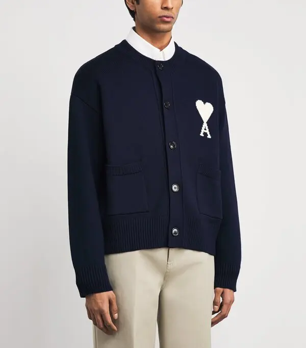 AMI Paris Wool-cotton De Coeur Cardigan