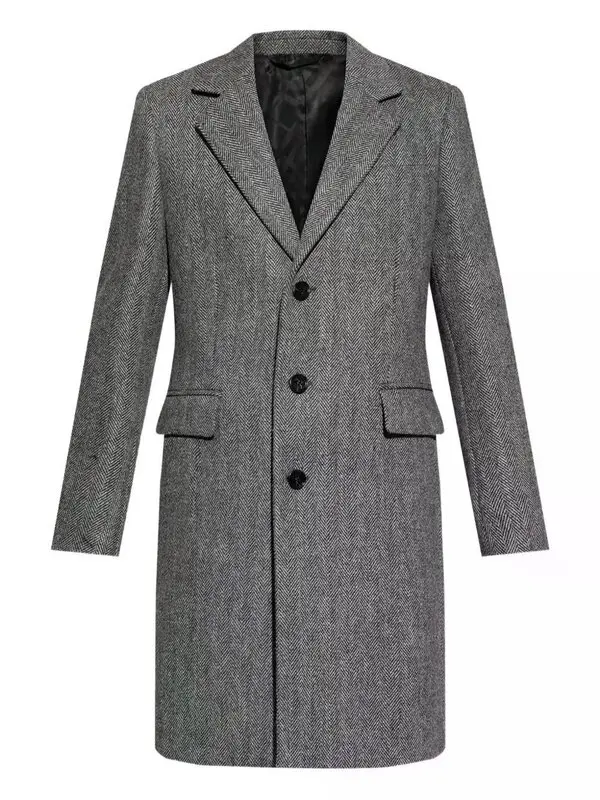 Burberry Single-breasted Herringbone Coat - Grey