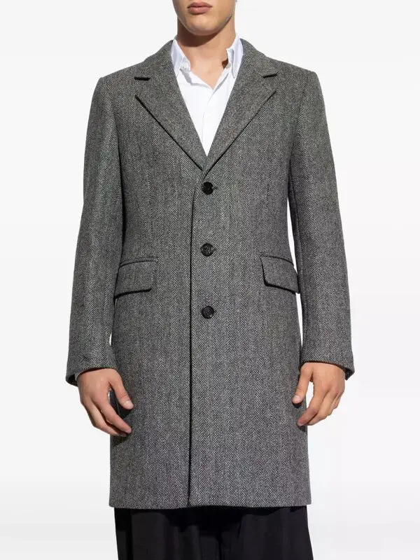Burberry Single-breasted Herringbone Coat - Grey