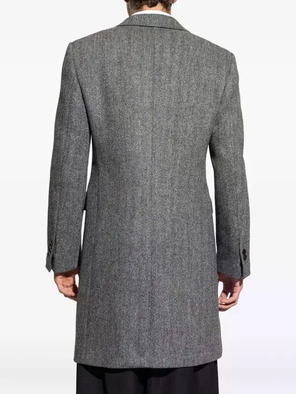 Burberry Single-breasted Herringbone Coat - Grey