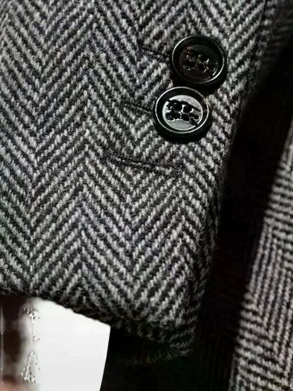Burberry Single-breasted Herringbone Coat - Grey