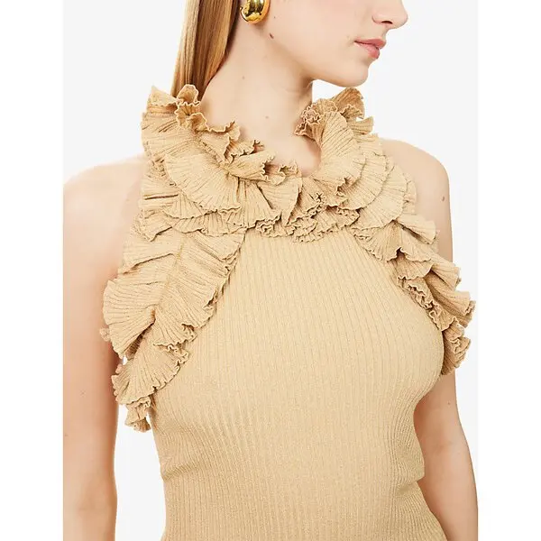 Zimmermann Luna Ruffled Metallic Rib-knit Top