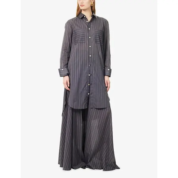 Palmer//harding Ease Striped Longline Cotton Shirt