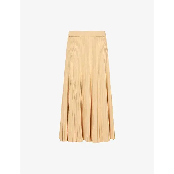 Zimmermann Luna Pleated Metallic Rib-knit Midi Skirt - Metallic Gold
