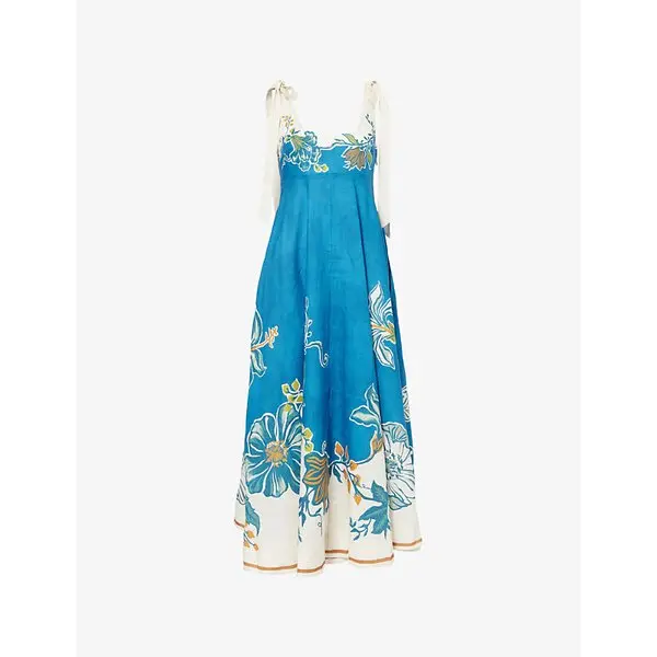 ALEMAIS Alémais X Lrnce Luda Ballet Linen Midi Sundress - Blue