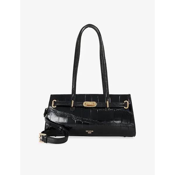 DUNE Depend Leather Shoulder Bag - Black Croc Print Leather