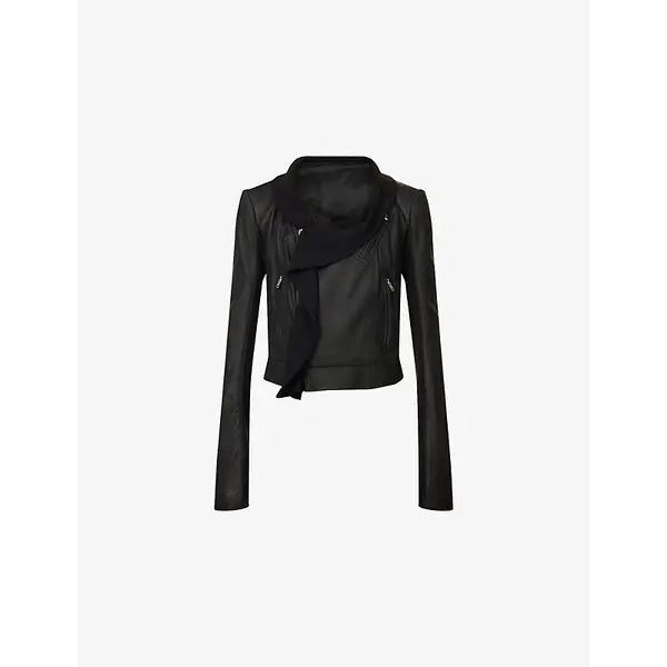 Rick Owens Scarf Biker Leather Jacket - Black