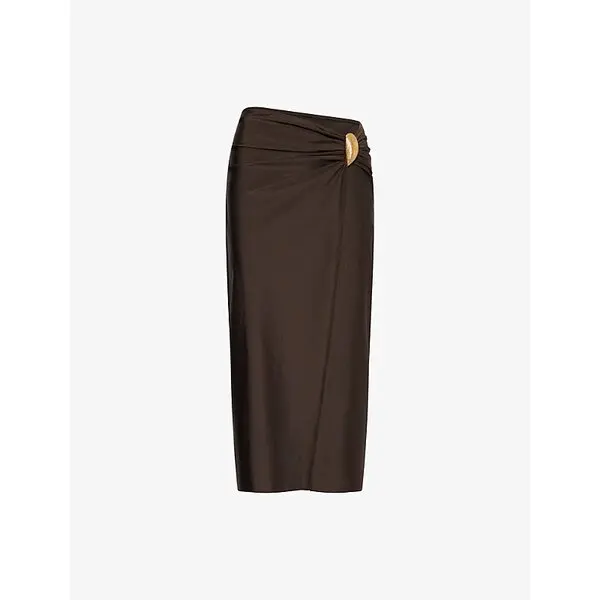 Simkhai Eiana Shell Stretch-satin Midi Skirt - Chocolate