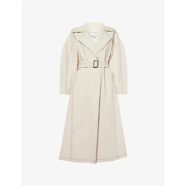 Mona Alshebil Curved-sleeve Oversized Denim Trench Coat - Cream