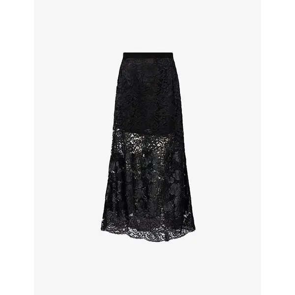 Mona Alshebil High-rise Sheer Lace Midi Skirt - Black