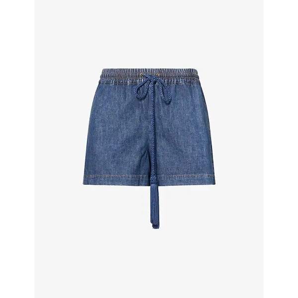 Valentino Garavani Drawstring Cotton-denim Shorts - Medium Blue Denim