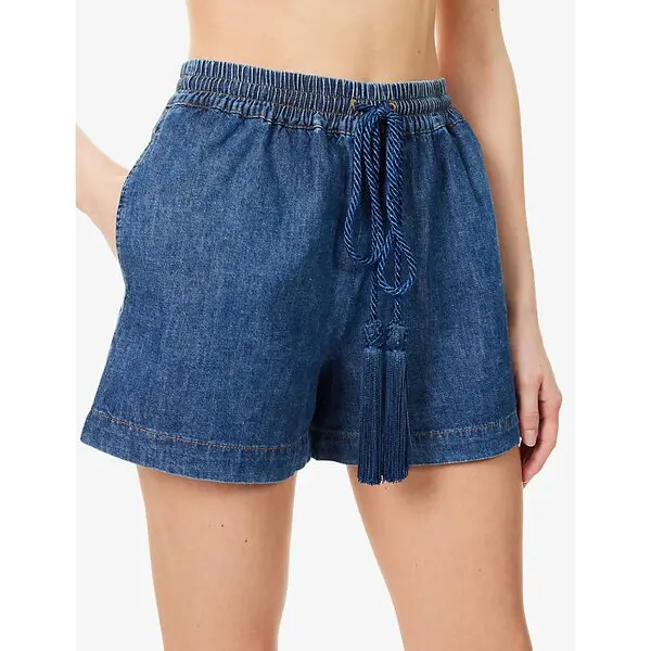 Valentino Garavani Drawstring Cotton-denim Shorts - Medium Blue Denim
