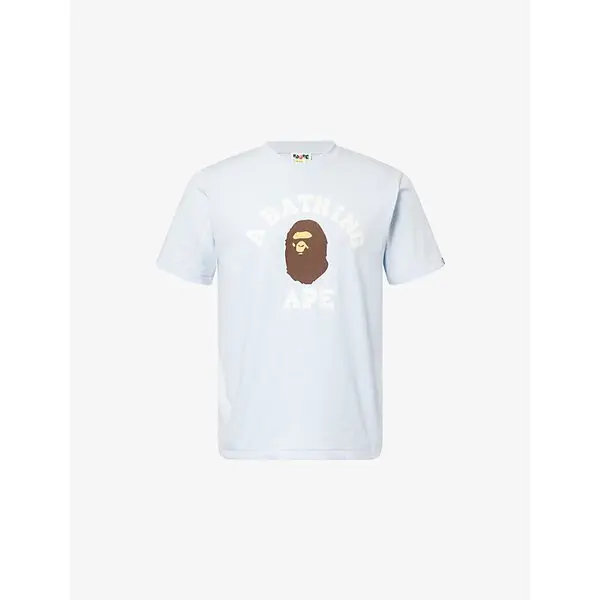 A BATHING APE Graphic-print College Cotton T-shirt - Sax