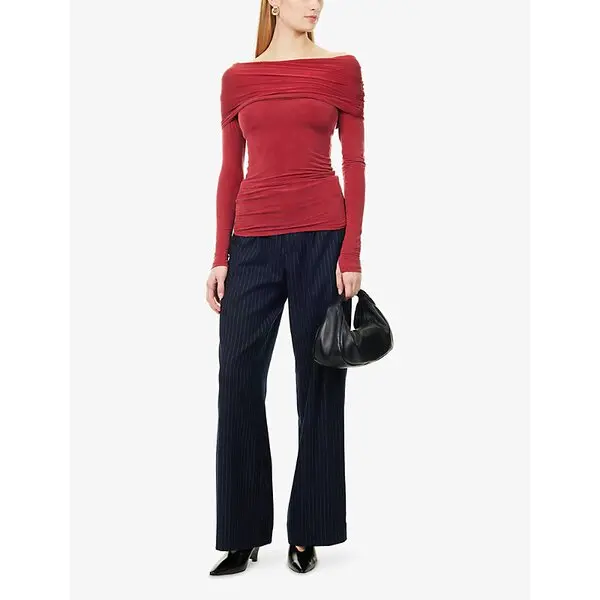 PEACHY DEN Lennox Striped Straight-leg Woven Trousers