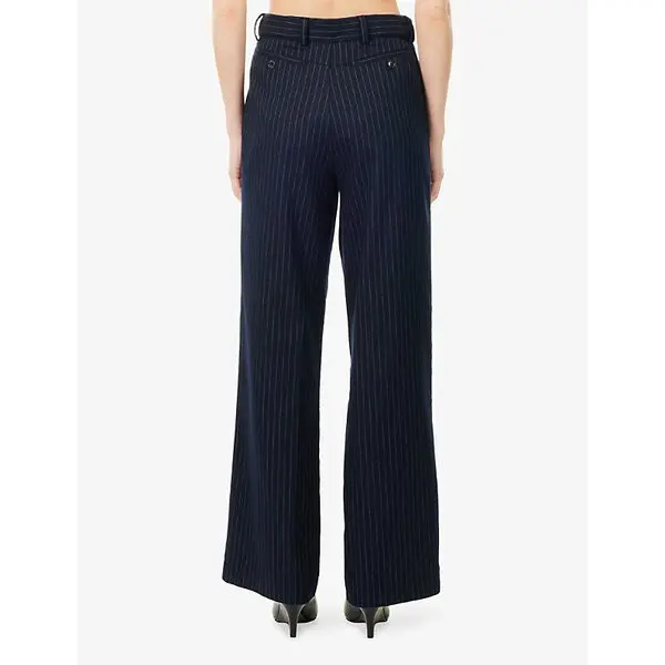 PEACHY DEN Lennox Striped Straight-leg Woven Trousers