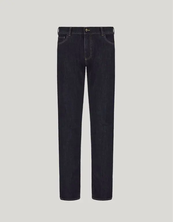 Canali Dark Wash Stretch Denim Pants - Blue