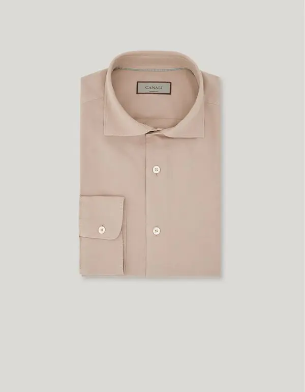Canali Regular Fit Silk Cotton Garment Dyed Shirt - Beige