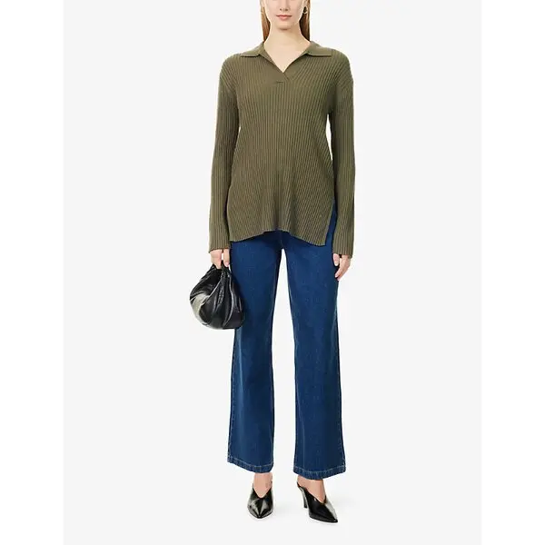 4TH & RECKLESS Polo-collar Rib-knit Top
