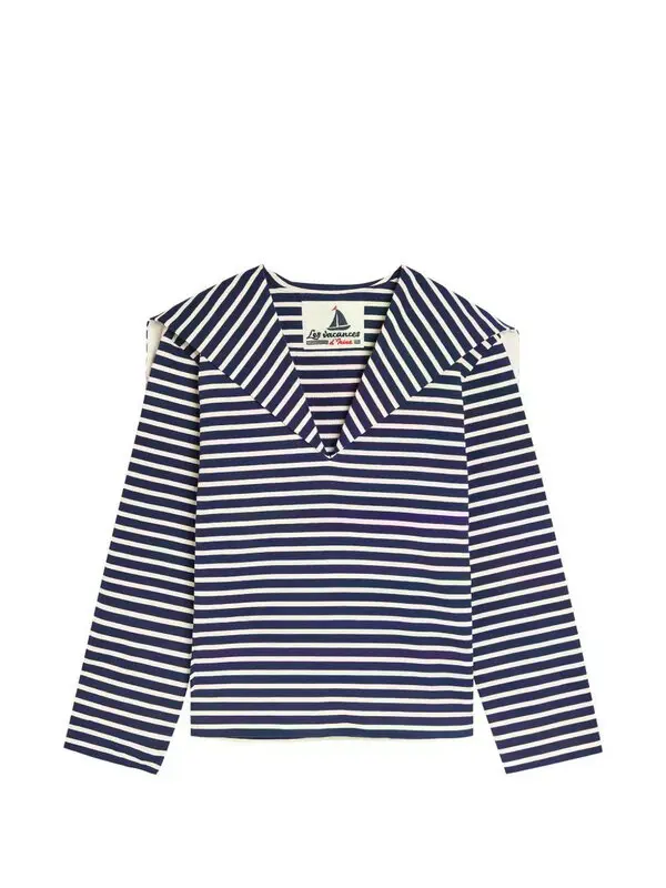 LES VACANCES D'IRINA Striped V-neck Top - Blue