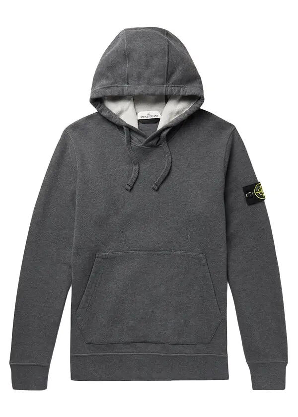 Stone Island 64120 Brushed Cotton Fleece Hooded Sweatshirt - Dark Gray