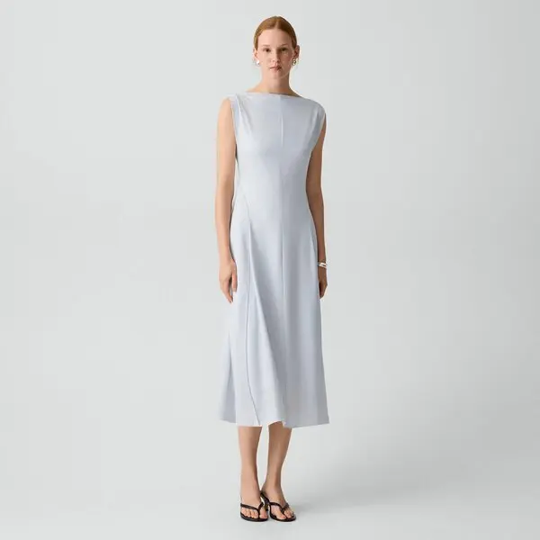 Theory Draped Midi Dress In Washed Twill - Pastel Grey