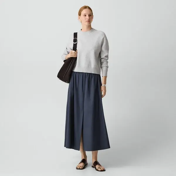 Theory Vented Skirt In Relaxed Poplin - Faded Navy