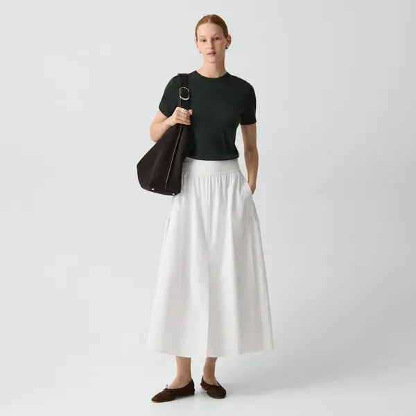 Theory Vented Skirt In Relaxed Poplin - White