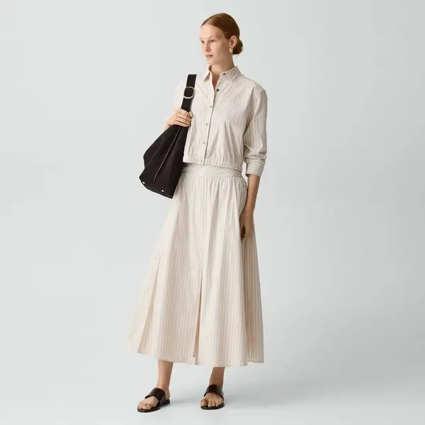 Theory Striped Cotton-blend Midi Skirt - Sand Multi