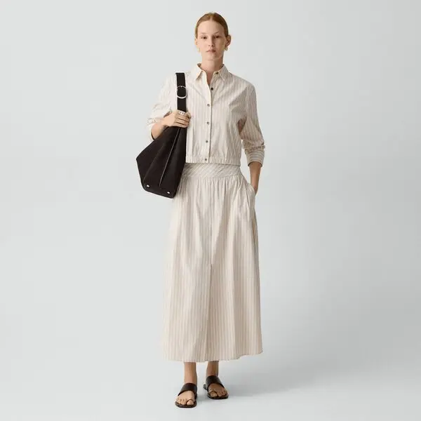 Theory Striped Cotton-blend Midi Skirt - Sand Multi