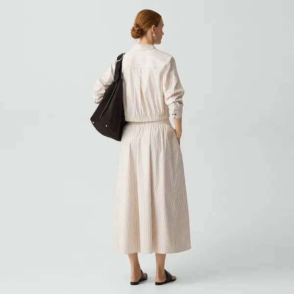 Theory Striped Cotton-blend Midi Skirt - Sand Multi
