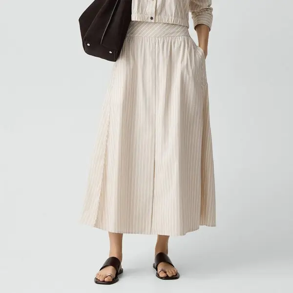 Theory Striped Cotton-blend Midi Skirt - Sand Multi