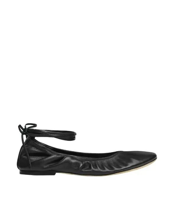 Theory Ruched Smooth Leather Ballet Flat - Black