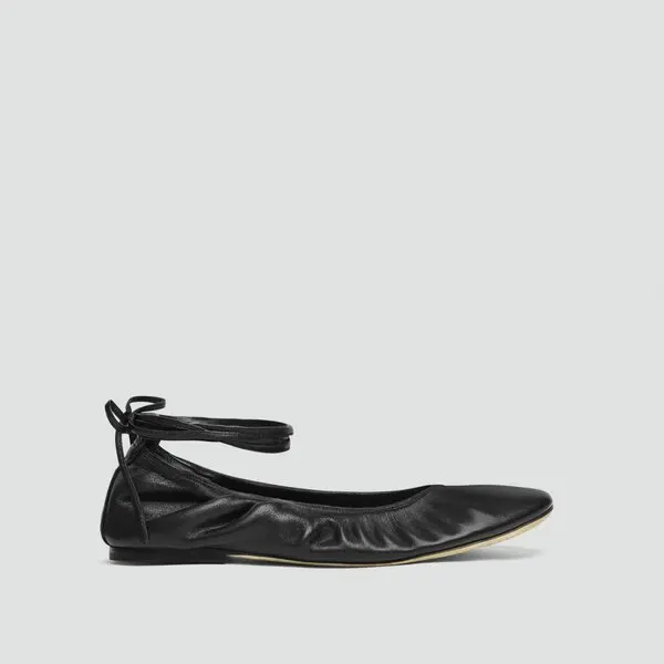 Theory Ruched Smooth Leather Ballet Flat - Black