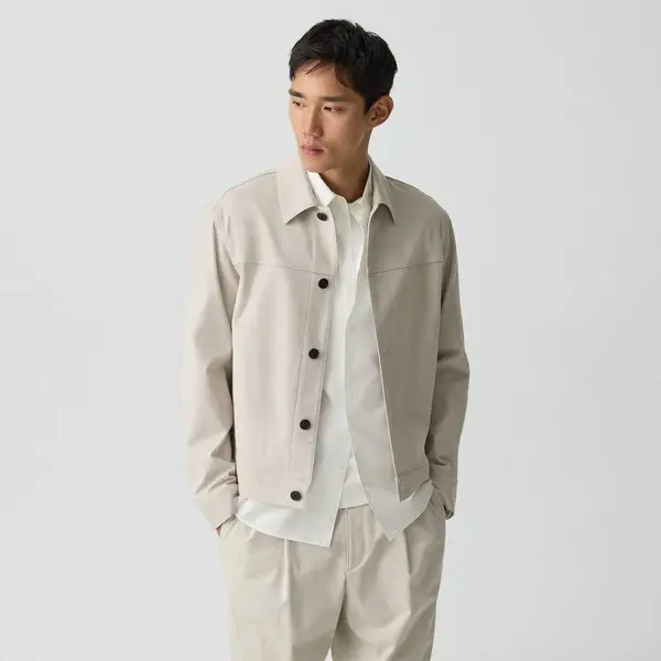 Theory Button Jacket In Neoteric Twill - Silver Cloud