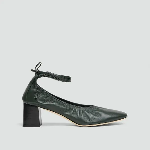 Theory Ruched Pump In Smooth Leather - Rich Green