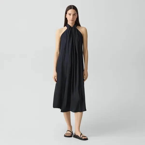 Theory Tie-waist Tank Dress In Washed Twill - Black