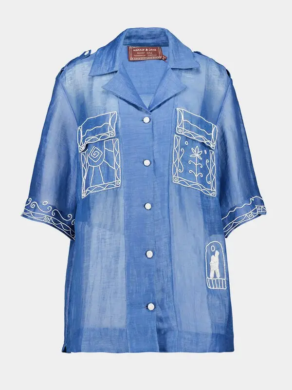 ALEMAIS Yasmeen Embellished Oversized Shirt - Blue