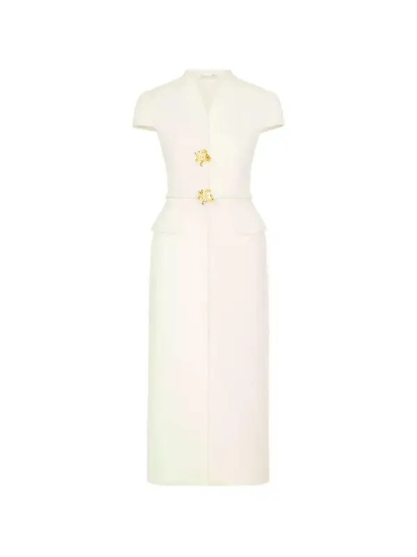 Oscar De La Renta Cyclamen-detail Midi Dress - Neutrals
