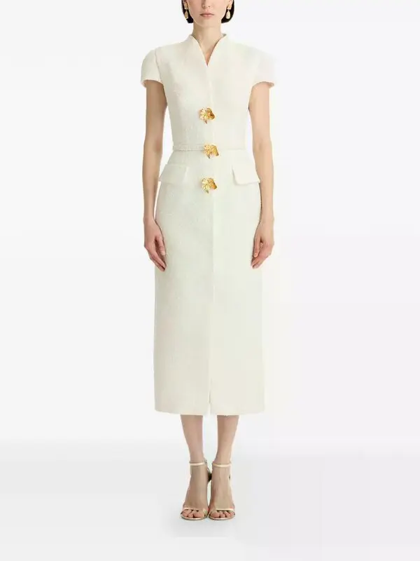 Oscar De La Renta Cyclamen-detail Midi Dress - Neutrals