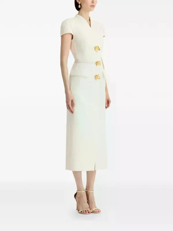 Oscar De La Renta Cyclamen-detail Midi Dress - Neutrals