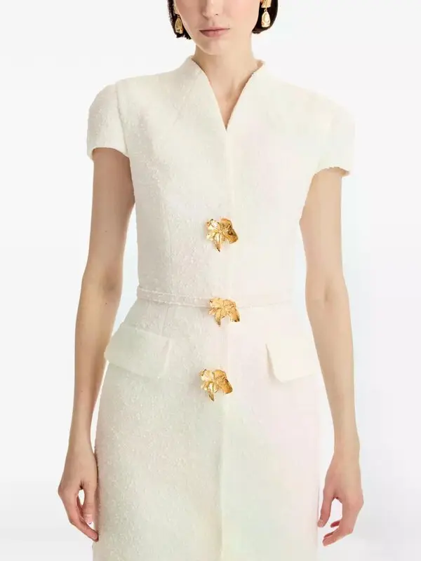 Oscar De La Renta Cyclamen-detail Midi Dress - Neutrals