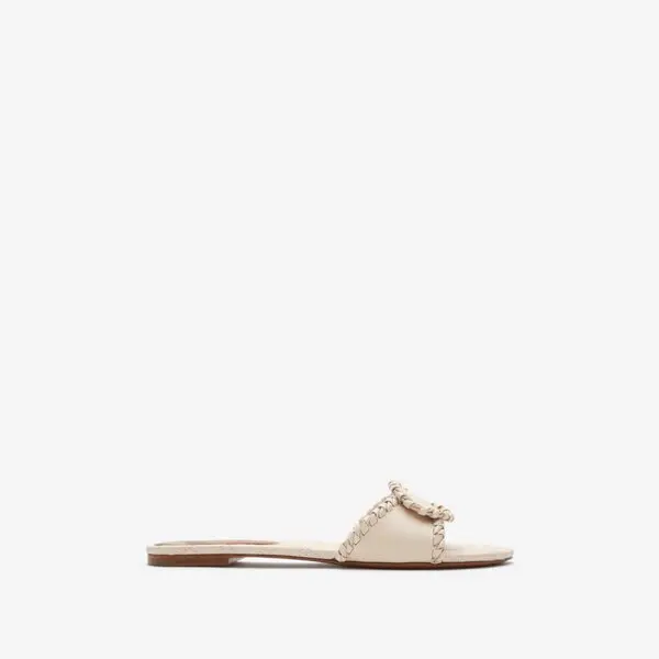 Burberry Leather Knight Stamp Slides - Soap Beige