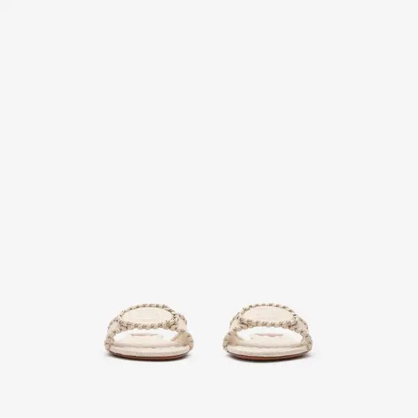 Burberry Leather Knight Stamp Slides - Soap Beige