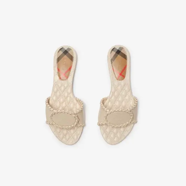 Burberry Leather Knight Stamp Slides - Soap Beige