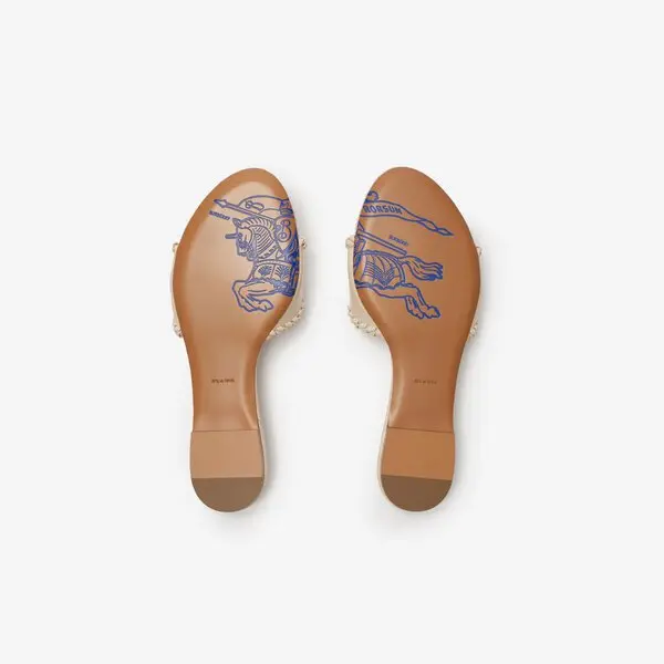 Burberry Leather Knight Stamp Slides - Soap Beige