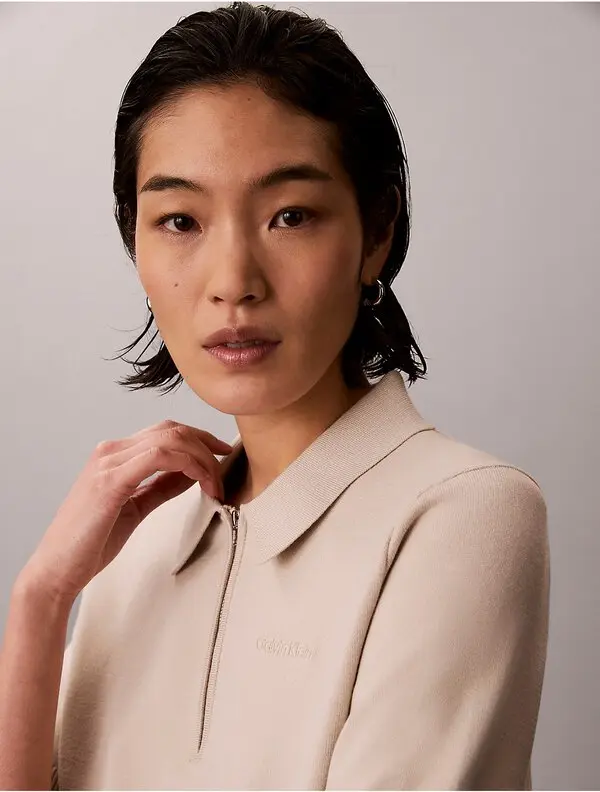 Calvin Klein Relaxed Knit Polo Sweater - Silvermoss