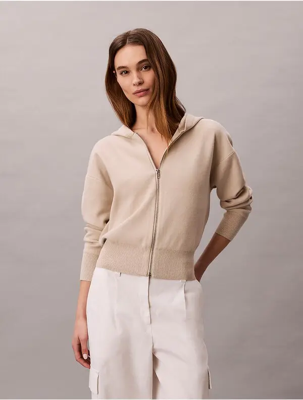 Calvin Klein Relaxed Knit Zip Hoodie - Silvermoss
