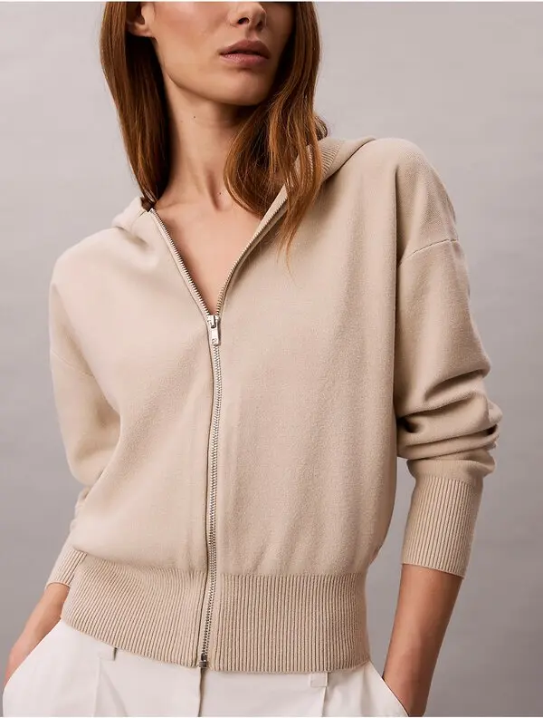 Calvin Klein Relaxed Knit Zip Hoodie - Silvermoss